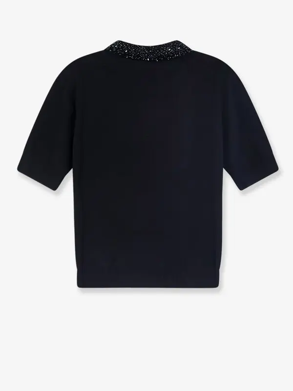 SEMICOUTURE Virgin Wool And Cashmere Blend Polo Shirt With Beaded Collar - Black