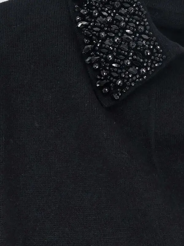 SEMICOUTURE Virgin Wool And Cashmere Blend Polo Shirt With Beaded Collar - Black