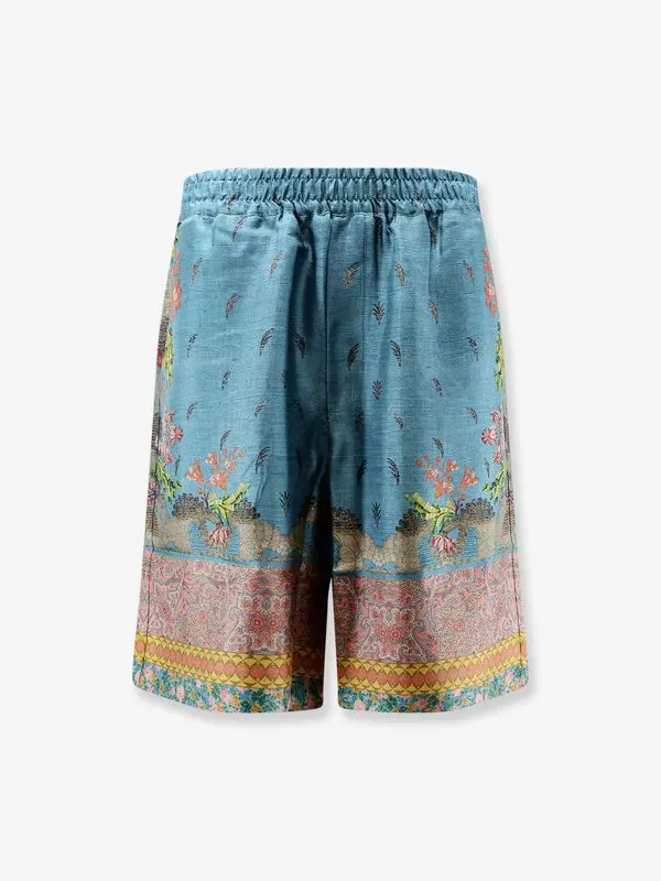 PIERRE-LOUIS MASCIA Silk Bermuda Shorts With Floral Print - Blue