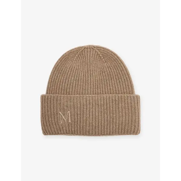 Max Mara Brand-embroidered Folded Brim Cashmere Beanie Hat - Hazelnut Brown
