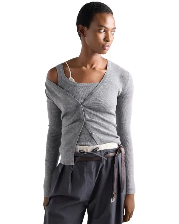 Prada Ribbed Cashmere Cardigan