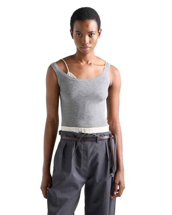 Prada Ribbed Knit Cashmere Tank Top