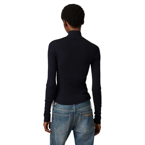 Miu Miu Cotton Zip-up Cardigan With Intarsia Logo