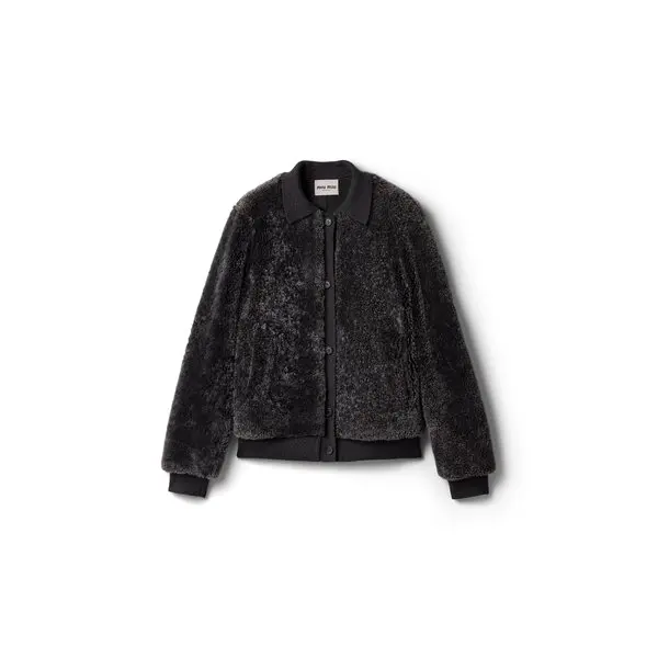 Miu Miu Shearling And Knit Blouson Jacket - Grey