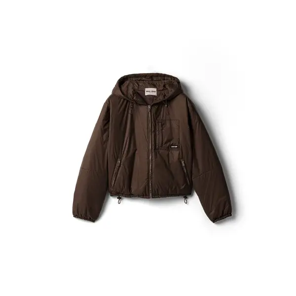 Miu Miu Cropped Ripstop Down Jacket - Cocoa Brown