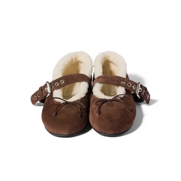 Miu Miu Suede And Shearling Ballerinas