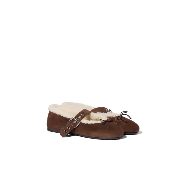 Miu Miu Suede And Shearling Ballerinas - Dark Brown