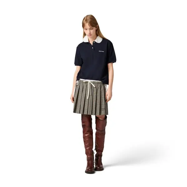 Miu Miu Pleated Checked Flannel Miniskirt