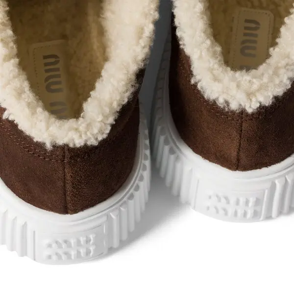 Miu Miu Suede And Shearling Lace-up Sneakers - Dark Brown