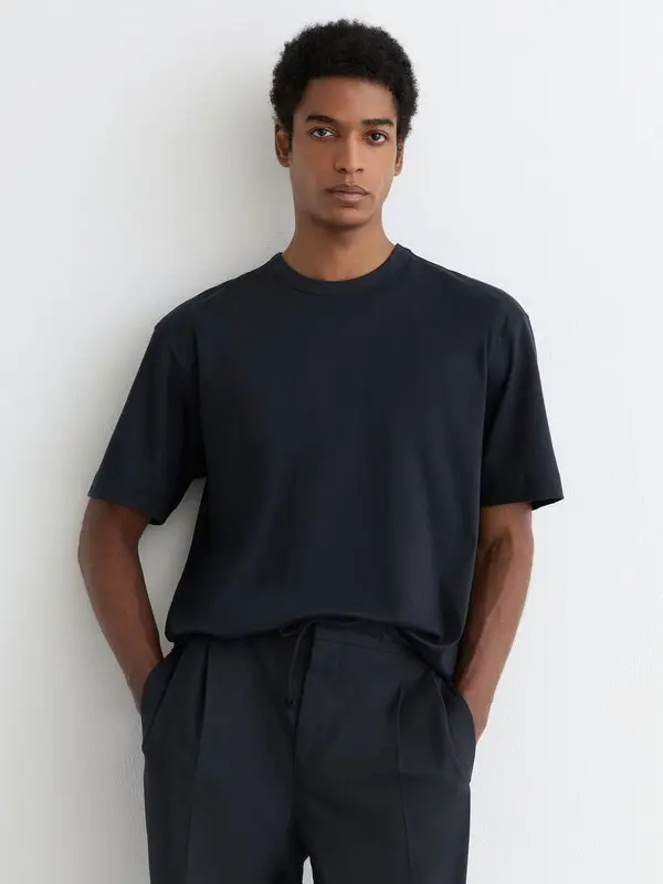 REISS Airwater-cotton Relaxed-fit T-shirt - Navy