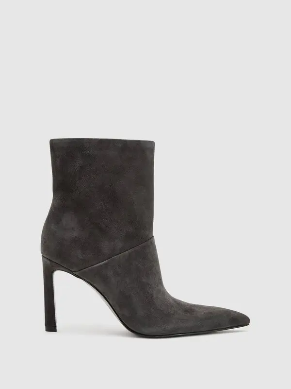 REISS Suede Pointed-toe Stiletto Ankle Boots - Grey
