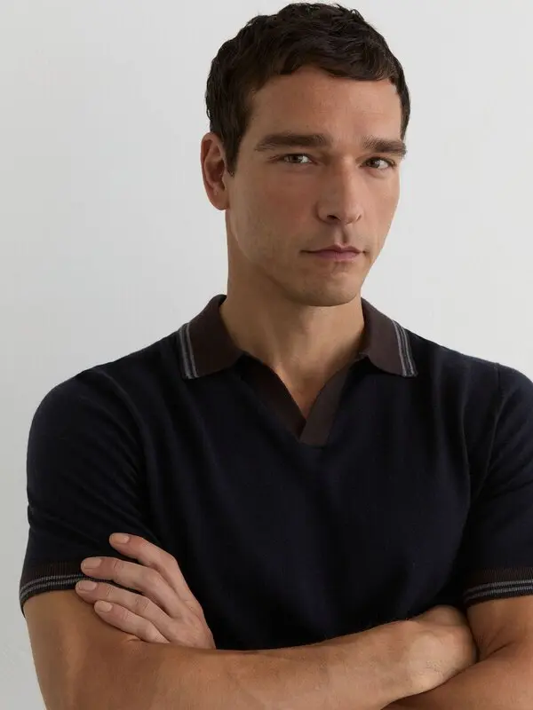 REISS Merino Wool Tipped Polo Jumper