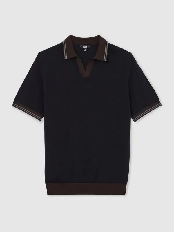 REISS Merino Wool Tipped Polo Jumper