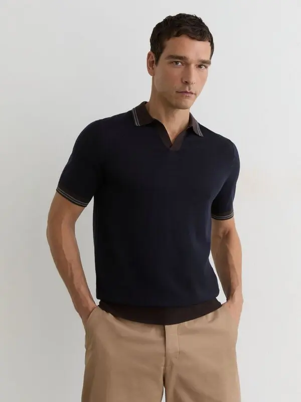 REISS Merino Wool Tipped Polo Jumper