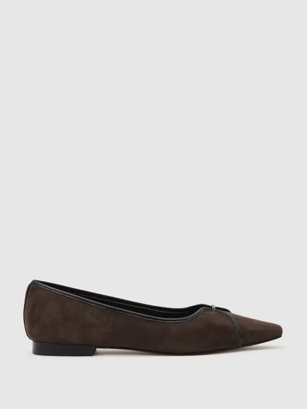 REISS Suede Pointed-toe Ballerina Shoes