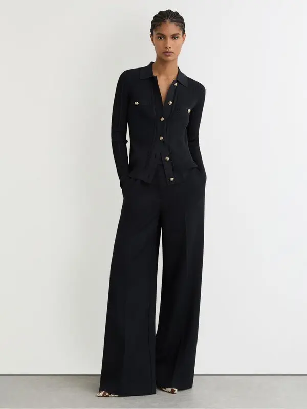 REISS Button-through Knitted Top With Collar