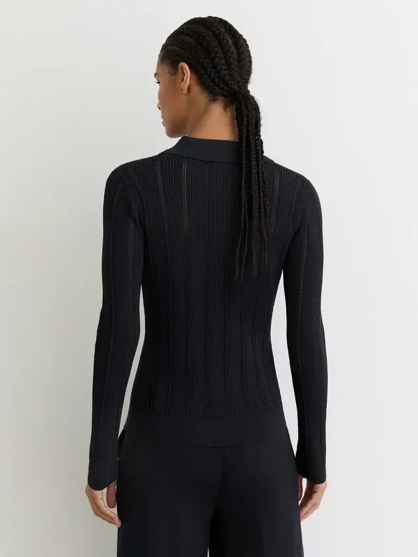 REISS Button-through Knitted Top With Collar