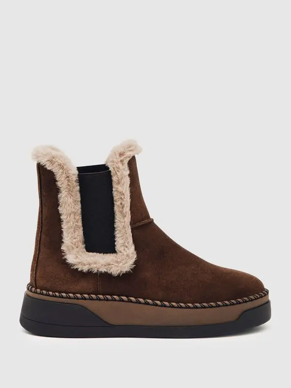 REISS Suede Faux Fur-trim Ankle Boots