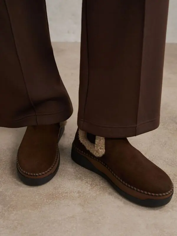 REISS Suede Faux Fur-trim Ankle Boots