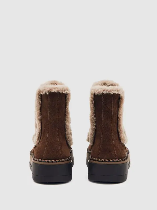REISS Suede Faux Fur-trim Ankle Boots