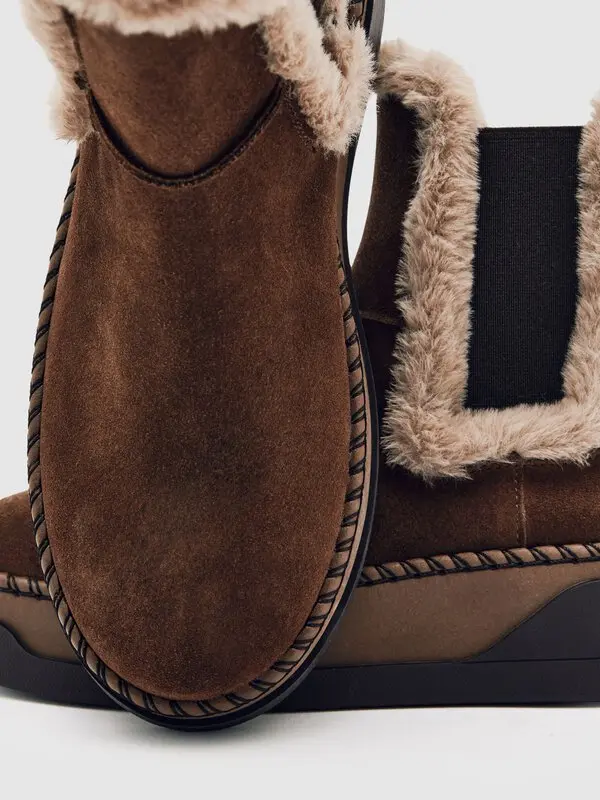 REISS Suede Faux Fur-trim Ankle Boots