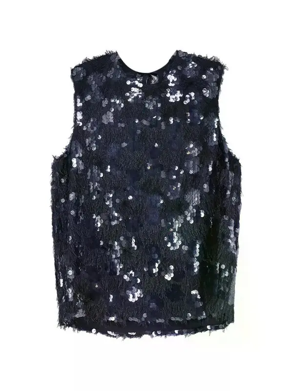 SEMICOUTURE Sequin-embellished Fringed Top - Blue