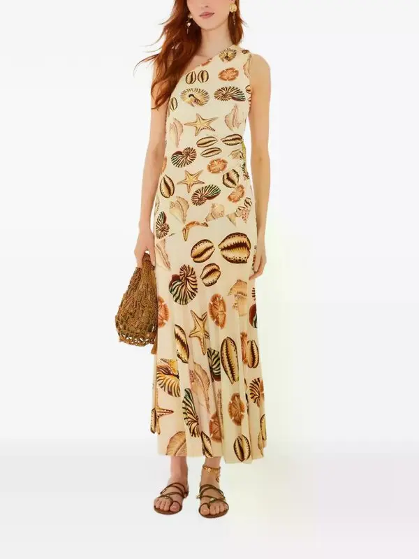 Farm Rio Sand Marine Shells Tassel One-shoulder Maxi Dress - Neutrals