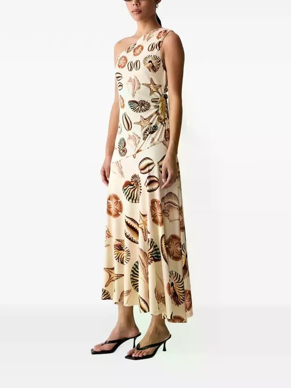 Farm Rio Marine Shells Tassel One-shoulder Maxi Dress - Marine Shells Sand