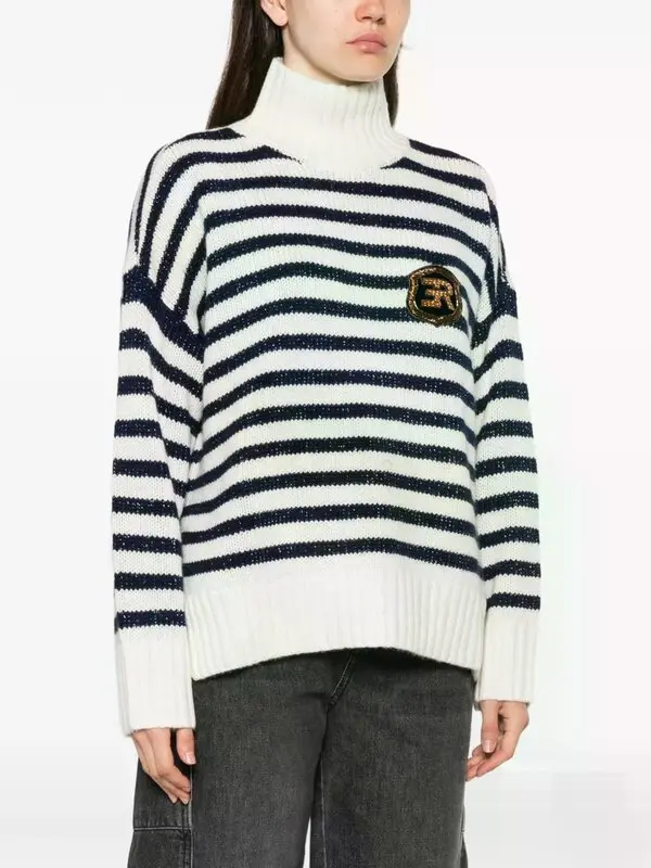 ERMANNO FIRENZE Striped Logo-patch Roll Neck Sweater