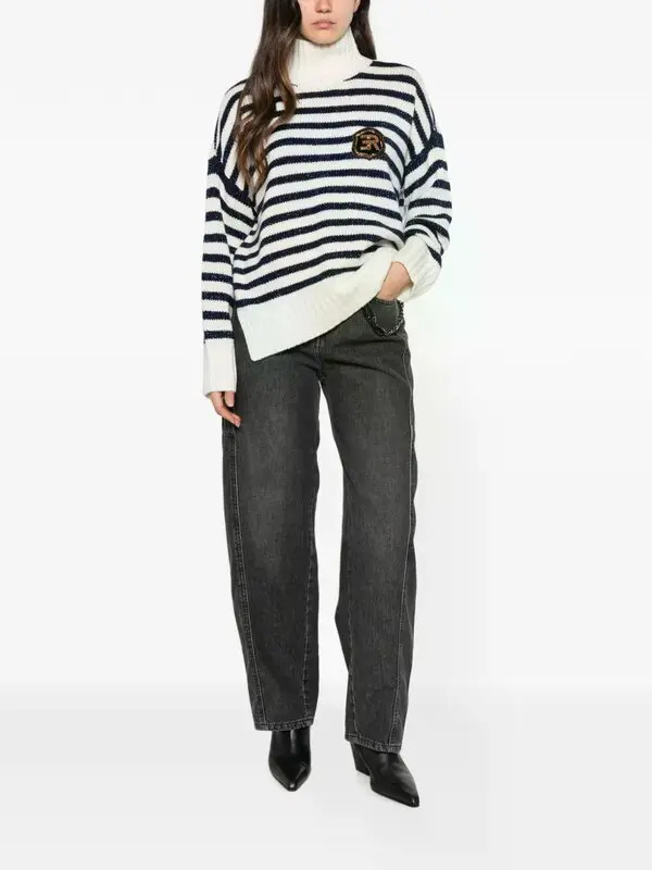 ERMANNO FIRENZE Striped Logo-patch Roll Neck Sweater