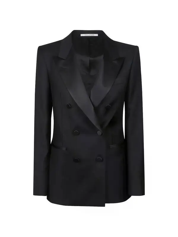 Tagliatore Double-breasted Satin-trim Blazer - Black
