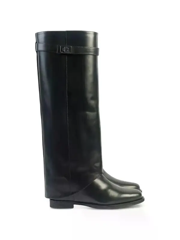 VIA ROMA 15 Leather Knee High Boots With Buckle Detail