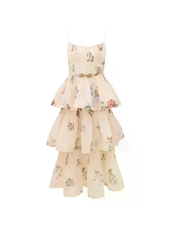 Zimmermann Pleated Tiered Midi Dress