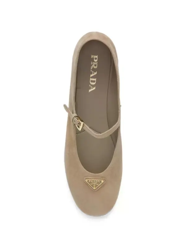 Prada Buckle-strap Suede Ballet Flats