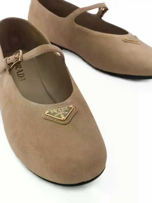 Prada Buckle-strap Suede Ballet Flats