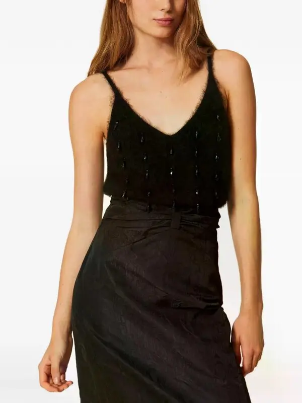 TWINSET Sleeveless V-neck Top With Embroidery - Black