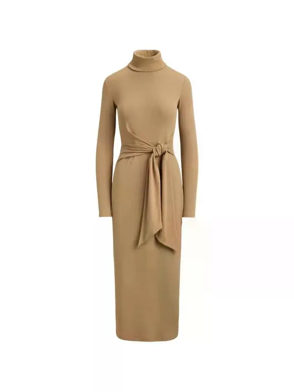 Ralph Lauren Tie-front Turtleneck Midi Dress - Brown