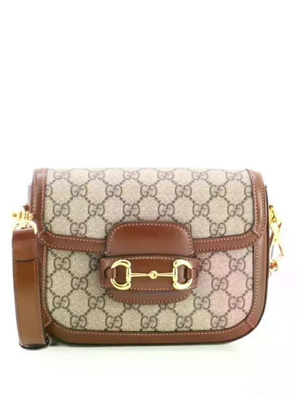 Gucci Horsebit 1955 Shoulder Bag Gg Coated Canvas With Leather Mini Crossbody Bag - Brown