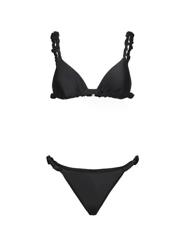 ME FUI Ruffled Triangle Bikini Set - Black