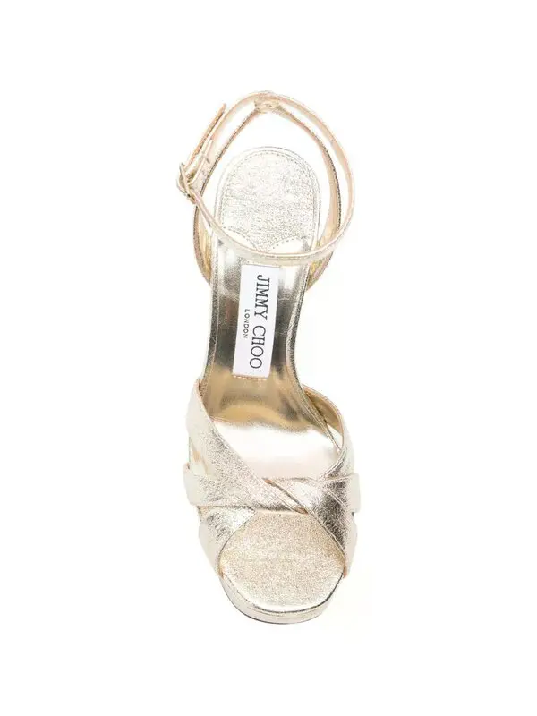 JIMMY CHOO Metallic Crossover Platform Sandals