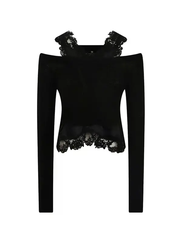 Ermanno Scervino Lace-trim Cold-shoulder Sweater - Black