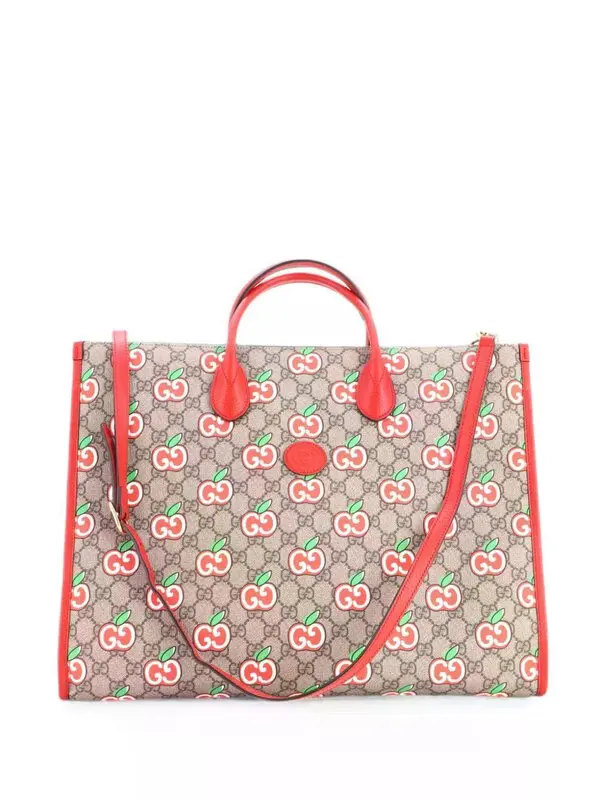 Gucci Convertible Open Apple Gg Coated Canvas Large Tote Bag