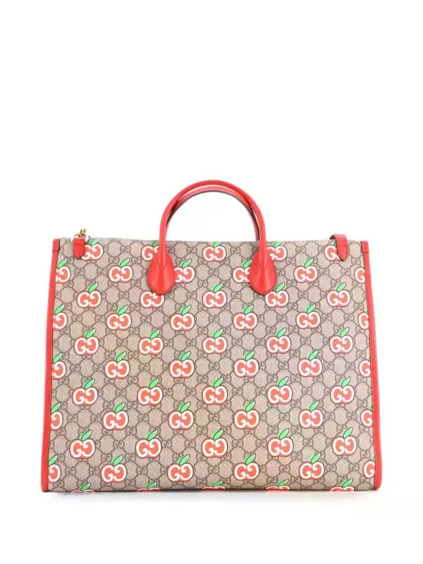 Gucci Convertible Open Apple Gg Coated Canvas Large Tote Bag