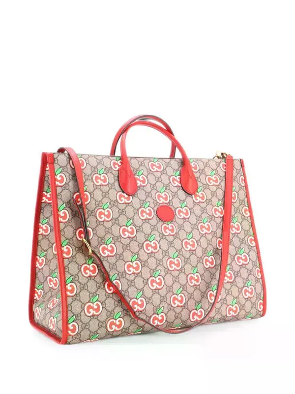 Gucci Convertible Open Apple Gg Coated Canvas Large Tote Bag
