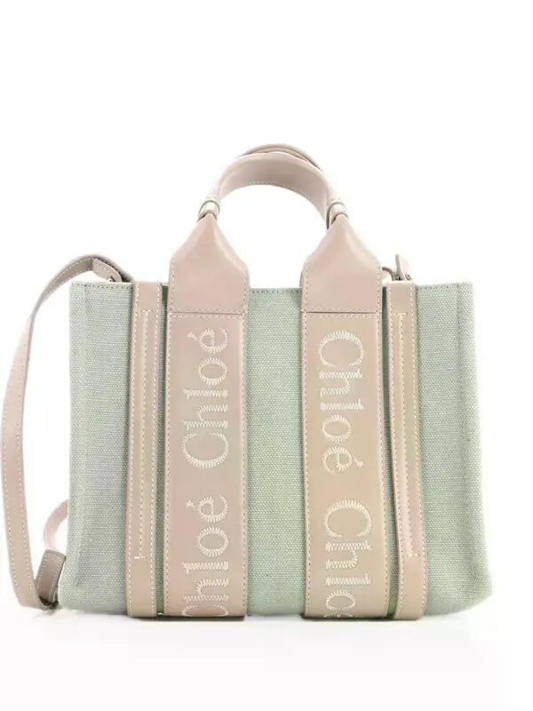 Chloé Woody Convertible Linen And Leather Small Tote Bag - Grey