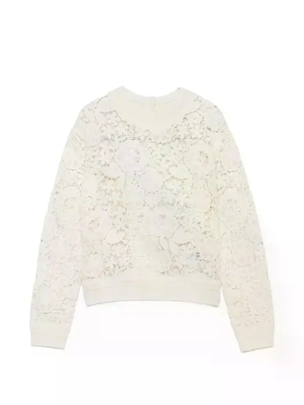 ERMANNO FIRENZE Ecru Wool Floral Lace High Neck Sweater