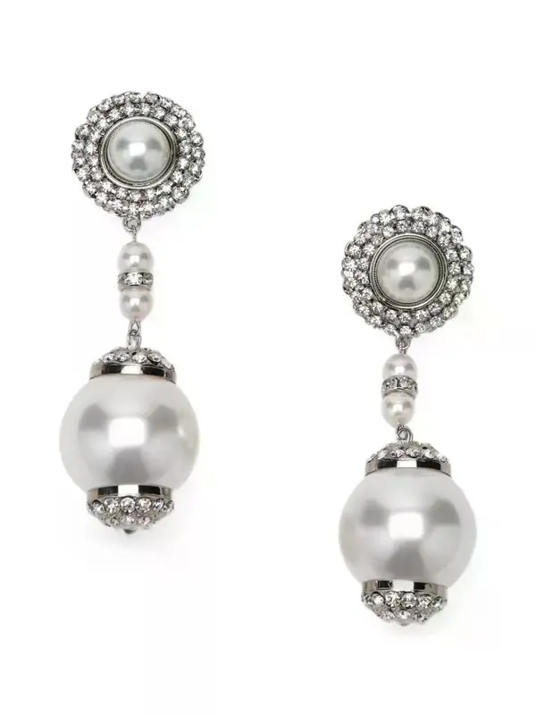 Alessandra Rich Faux-pearl Crystal-embellished Earrings - Silver