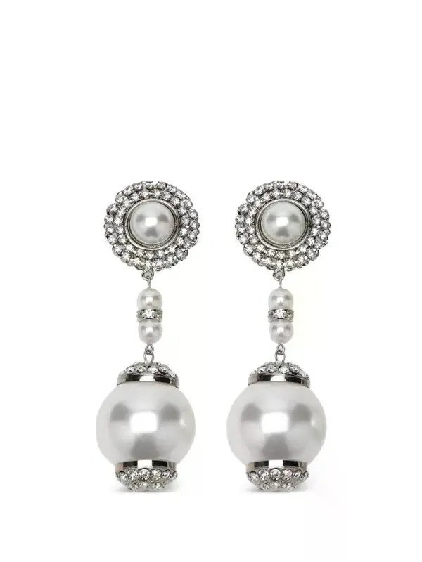 Alessandra Rich Faux-pearl Crystal-embellished Earrings - Silver