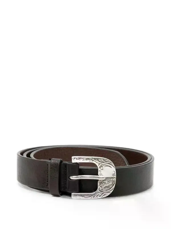 Orciani Engraved-buckle Leather Belt