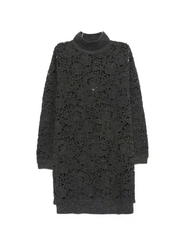 ERMANNO FIRENZE Lace-knit Roll-neck Midi Dress - Grey